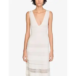 Sandro V-neck Pointelle Knitted Maxi Dress
