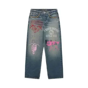 SP5DER Multi Print Studded Denim