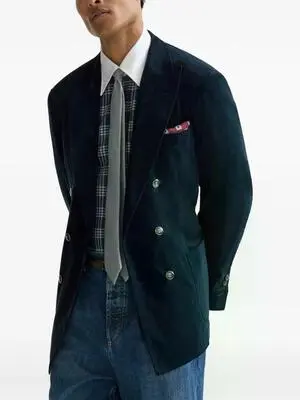 Brunello Cucinelli Sea Island Cotton Narrow-wale Corduroy One-and-a-half Breasted Deconstructed Blazer With Patch Pockets - Blue