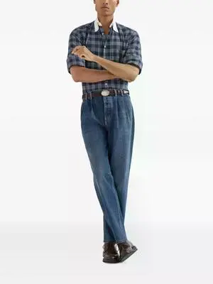 Brunello Cucinelli Comfort Cotton Denim Double Pleat Trousers - Blue