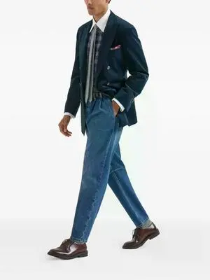Brunello Cucinelli Comfort Cotton Denim Double Pleat Trousers - Blue