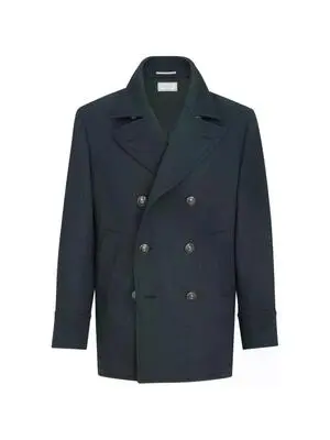 Brunello Cucinelli Wool And Cashmere Cavalry Pea Coat With Metal Buttons - Blue