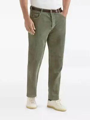 Brunello Cucinelli Narrow-wale Corduroy Garment-dyed Five-pocket Trousers - Green