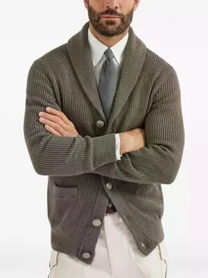 Brunello Cucinelli Malfilé Cotton English Rib Cardigan With Shawl Collar