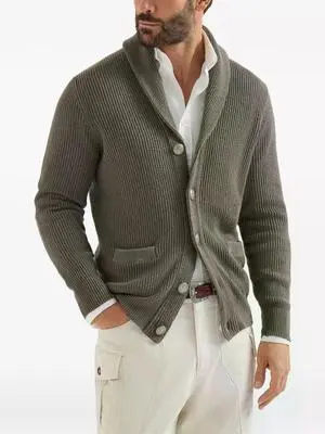 Brunello Cucinelli Malfilé Cotton English Rib Cardigan With Shawl Collar
