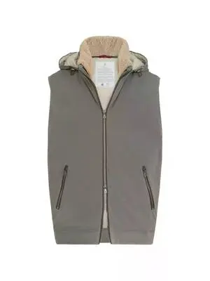 Brunello Cucinelli Waxed Techno-cotton Down Vest With Detachable Hood