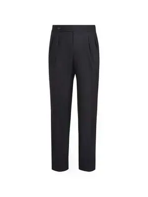 Brunello Cucinelli Virgin Wool And Silk Lightweight Twill Tuxedo Trousers With Double Pleats And Waist Tabs - Black