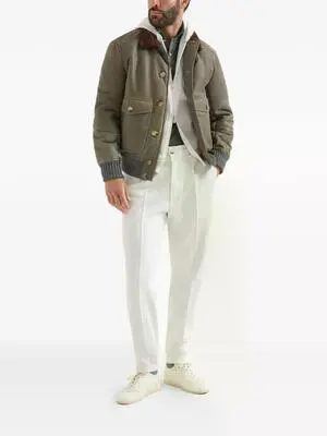 Brunello Cucinelli Virgin Wool, Silk And Cotton Piqué Polo Shirt With Spread Collar - Green