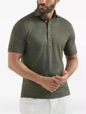 Brunello Cucinelli Virgin Wool, Silk And Cotton Piqué Polo Shirt With Spread Collar - Green