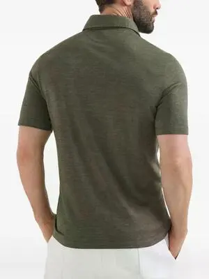 Brunello Cucinelli Virgin Wool, Silk And Cotton Piqué Polo Shirt With Spread Collar - Green