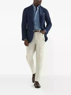 Brunello Cucinelli Cotton And Cashmere Denim-effect Diagonal Shirt With Spread Collar - Blue