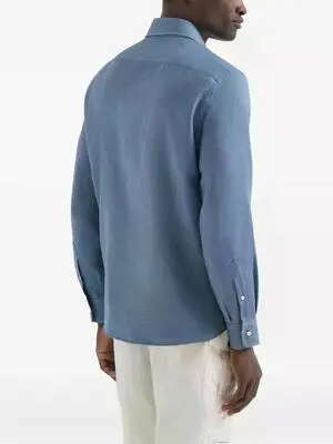 Brunello Cucinelli Cotton And Cashmere Denim-effect Diagonal Shirt With Spread Collar - Blue