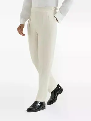 Brunello Cucinelli Sea Island Cotton Narrow-wale Corduroy Tuxedo Trousers With Double Pleats And Tabbed Waistband - Neutrals