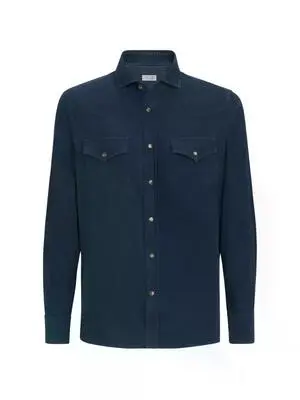 Brunello Cucinelli Garment-dyed Easy-fit Western Shirt In Narrow-wale Corduroy - Blue