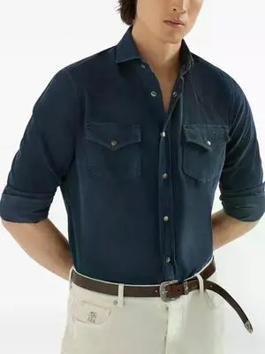 Brunello Cucinelli Garment-dyed Easy-fit Western Shirt In Narrow-wale Corduroy - Blue