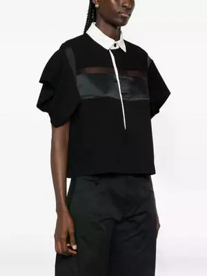Sacai Paneled Ruffled Sleeve Polo Top