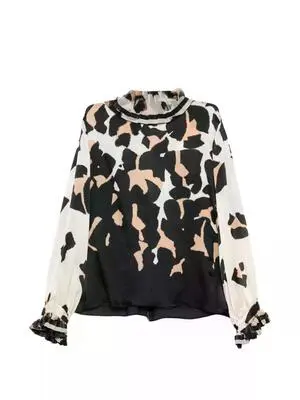Roberto Cavalli 2000s Animal Print Ruffled Blouse