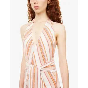 ME+EM Striped Cotton Halterneck Maxi Dress