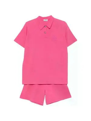 Versace Fuchsia Embroidered Logo Polo Shorts Set