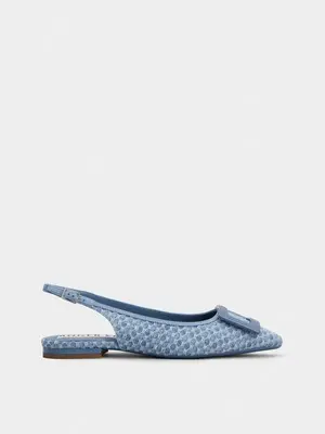 ROGER VIVIER Gommettine Slingback Ballerinas In Jacquard Denim - Light Blue