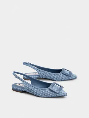ROGER VIVIER Gommettine Slingback Ballerinas In Jacquard Denim - Light Blue