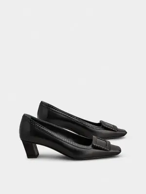 ROGER VIVIER Belle Vivier Leather Pumps With Reptile Print Inserts - Black