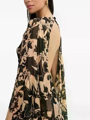 SIMONA CORSELLINI Beige Floral Print Open-back Dress