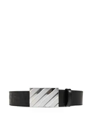 Off-White Embossed Buckle Leather Belt - Black