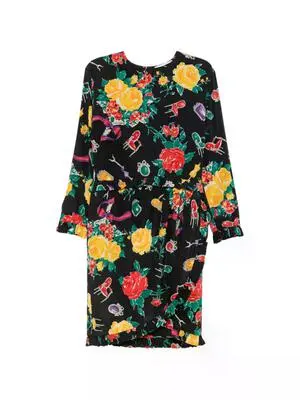 Dior 1990s Floral-print Ruffled Midi Dress - Black