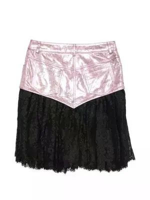 Jeremy Scott Lace-trimmed Metallic Leather Mini Skirt