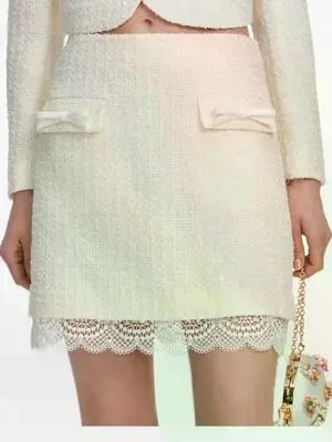 SELF-PORTRAIT Bouclé Lace-trim Mini Skirt - Neutrals