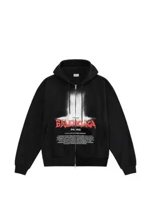Balenciaga Graphic Print Zip-up Hoodie - Black