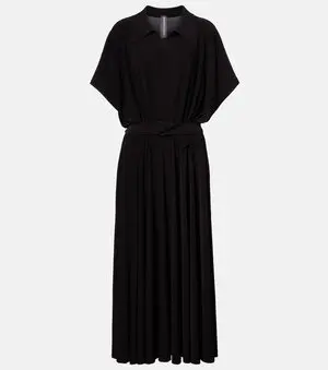 Norma Kamali Belted Oversized V-neck Midi Dress - Black
