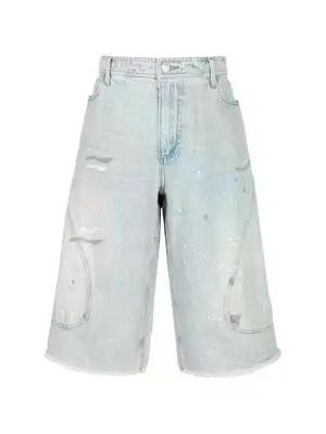 CROQUIS Distressed Paint-splatter Shorts - Blue
