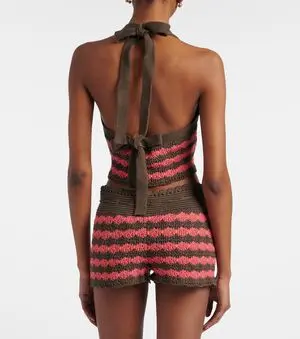 Valentino Garavani Striped Knitted Cotton Halter Top - Brown