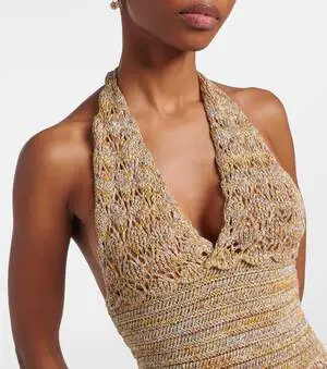 Valentino Garavani Open-knit Metallic Midi Dress