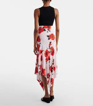 Alaïa Floral Asymmetric Jersey Midi Skirt