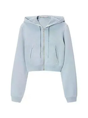 Alexander Wang Crystal-embellished Cropped Zip-up Hoodie