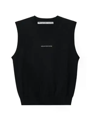 Alexander Wang Crystal Logo Ribbed Tank Top - Black