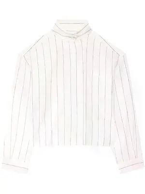 Another Tomorrow Striped High-neck Linen Top