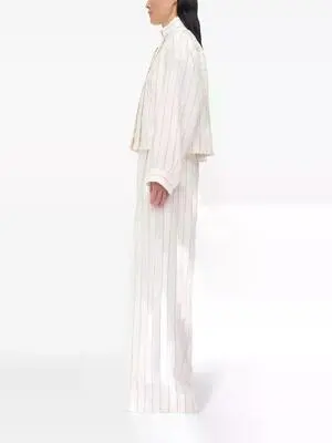 Another Tomorrow Striped High-neck Linen Top