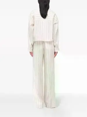 Another Tomorrow Striped High-neck Linen Top