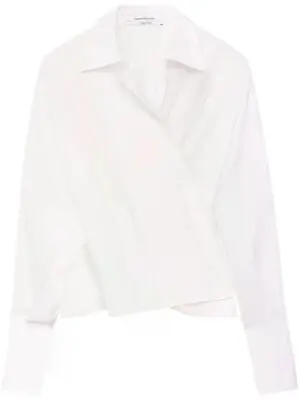 Another Tomorrow Asymmetric Pleated Silk Shirt - Neutrals