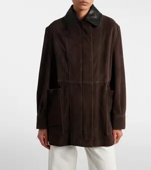 Nour Hammour Suede Jacket With Leather Trim - Brown