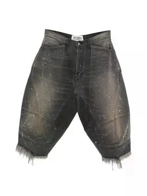 SATOSHI NAKAMOTO Paint-splatter Frayed-hem Shorts