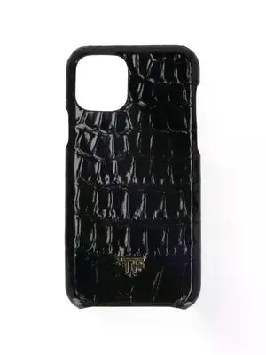 TOM FORD Logo-plaque Croc-effect Leather Phone Case - Black
