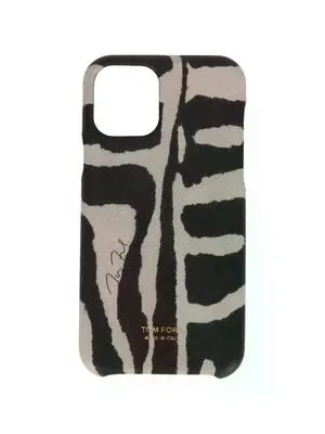 TOM FORD Zebra-print Grained-texture Phone Case - Black