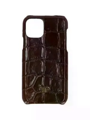 TOM FORD Logo-plaque Croc-effect Leather Phone Case - Brown