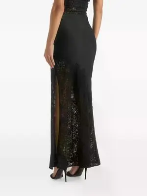 Manière De Voir Satin And Lace Maxi Skirt With Pearl Edging