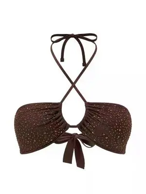 Guess Embellished Halterneck Bikini Top & Briefs - Brown
